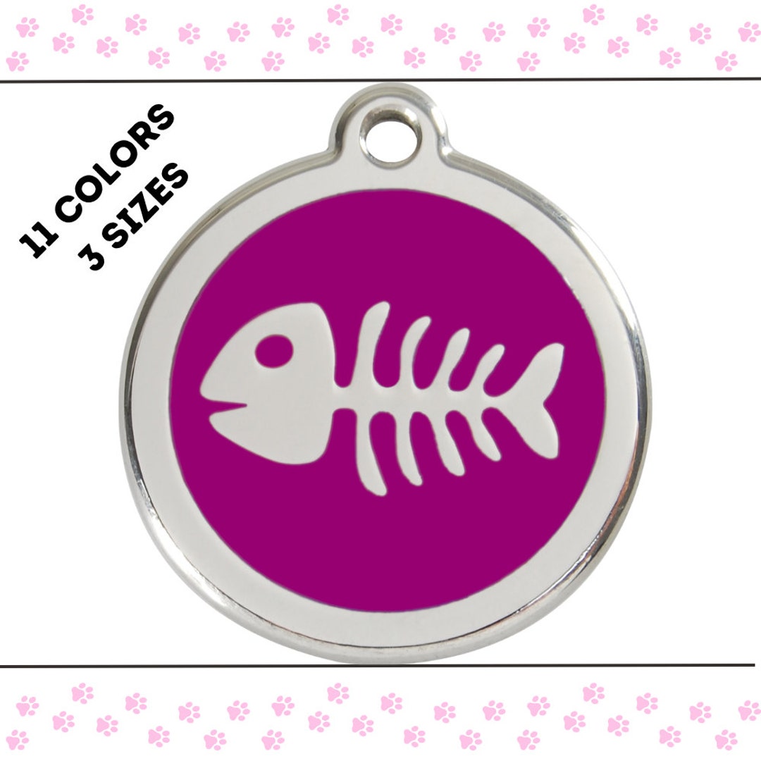 Fish Bone Enamel and Stainless Steel Personalized Custom Pet Tag With ...