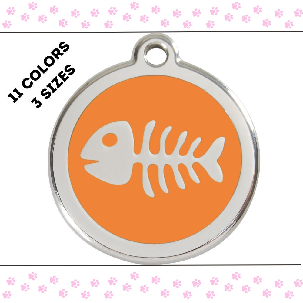 Fish Bone Enamel and Stainless Steel Personalized Custom Pet Tag With ...