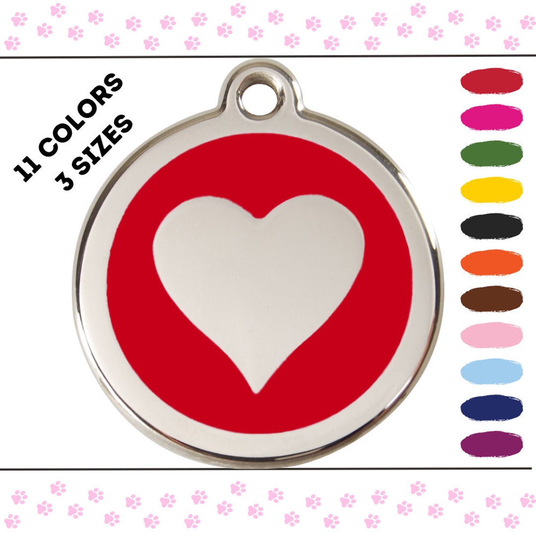 Heart Enamel and Stainless Steel Personalized Custom Pet Tag With ...