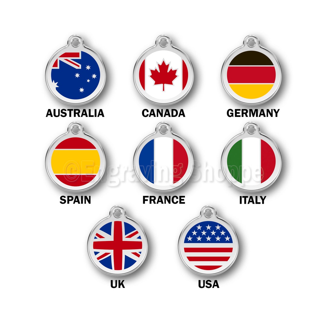 Flags of the World Enamel and Stainless Steel Personalized Custom Pet ...