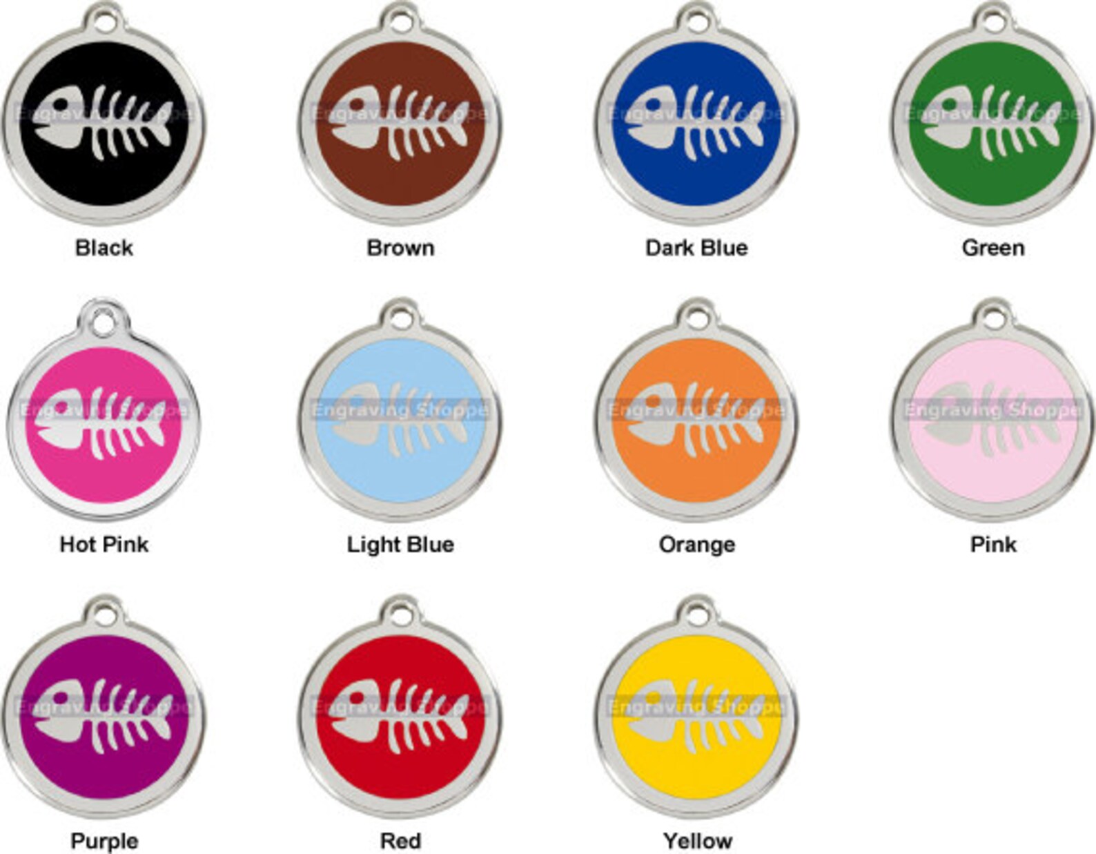 Fish Bone Enamel and Stainless Steel Personalized Custom Pet Tag With ...