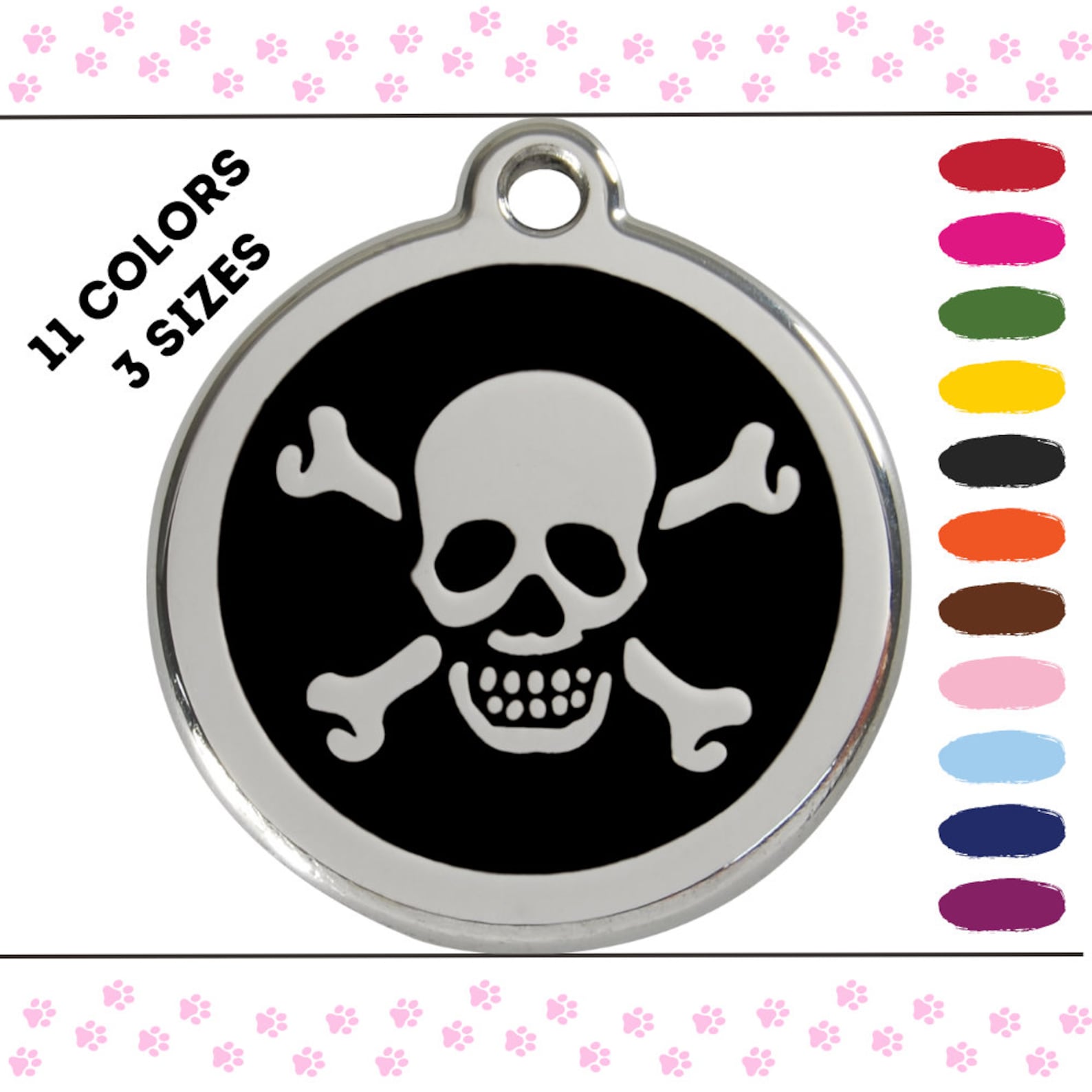 Skull & Crossbones Enamel and Stainless Steel Personalized Custom Pet ...