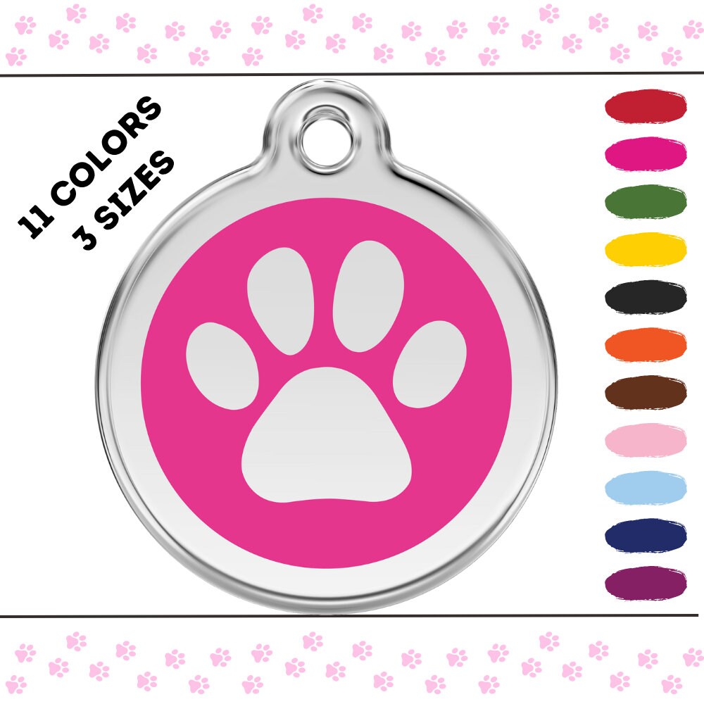 Paw Print Enamel and Stainless Steel Personalized Custom Pet Tag With ...