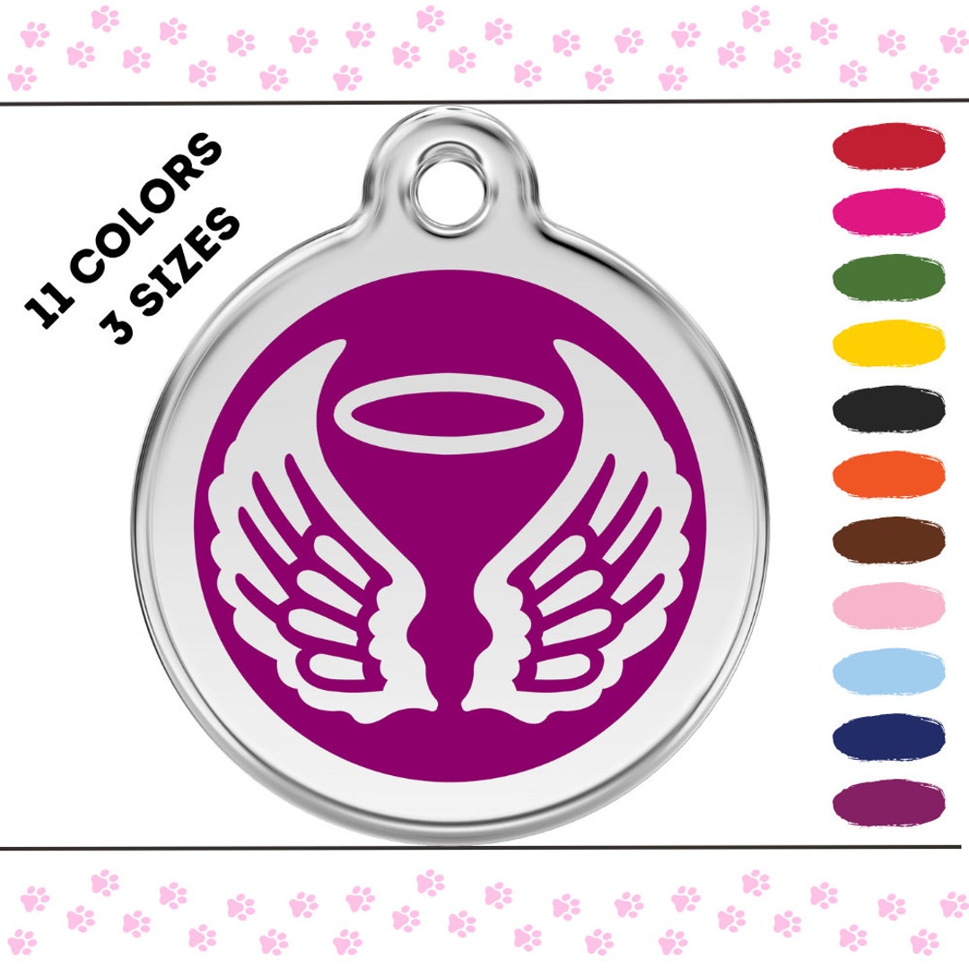 Angel Wings Enamel and Stainless Steel Personalized Custom Pet Tag With ...