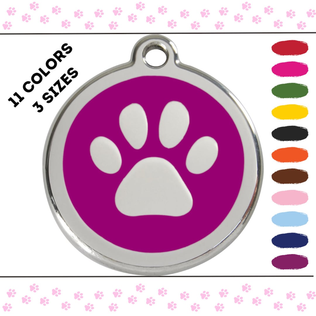 Paw Print Enamel and Stainless Steel Personalized Custom Pet Tag With ...