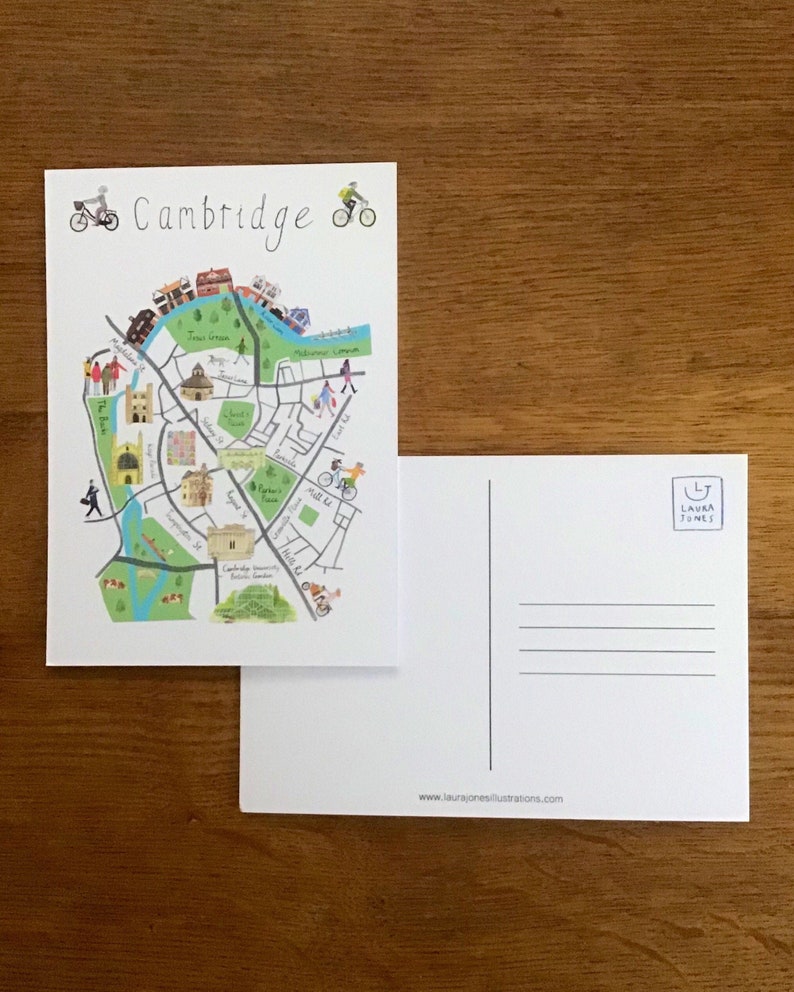 Cambridge Postcard Illustrated City Map - Etsy