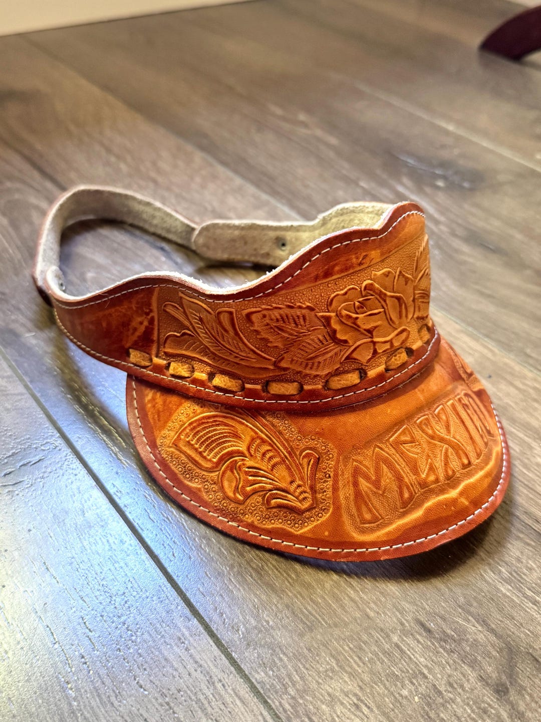 Vintage Tooled Leather Visor - Etsy