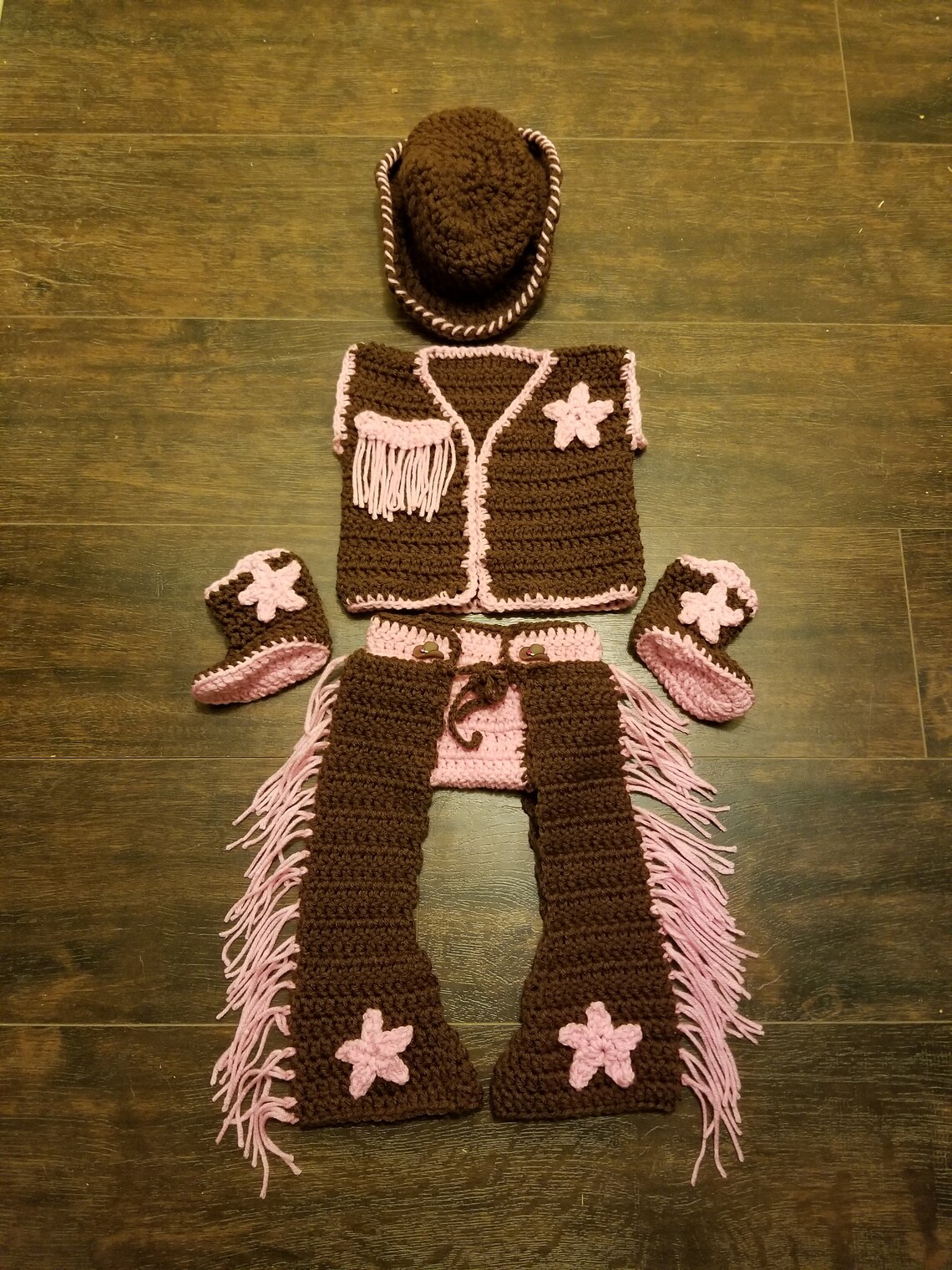 Cowgirl Outfit Boots Hat Vest Chaps Diaper Cover Set Newborn Size Photo ...