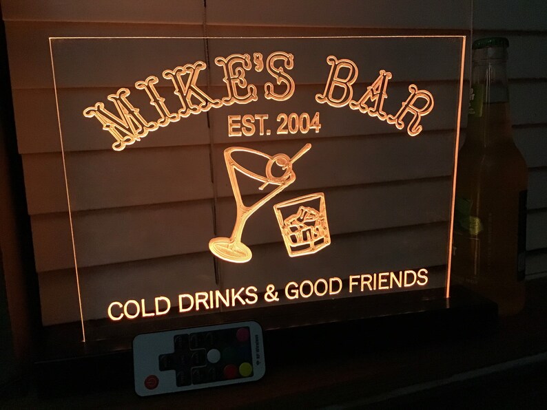 Custom Multi-color LED CHASING Lighted Plexiglass Sign Custom Bar Sign ...