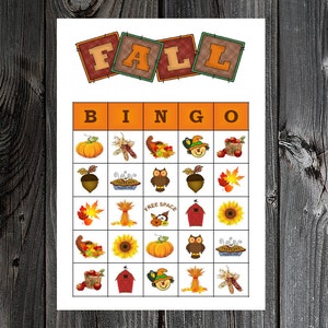 Fall Autumn Bingo 30 Printable Halloween Thanksgiving Party Bingo Game ...