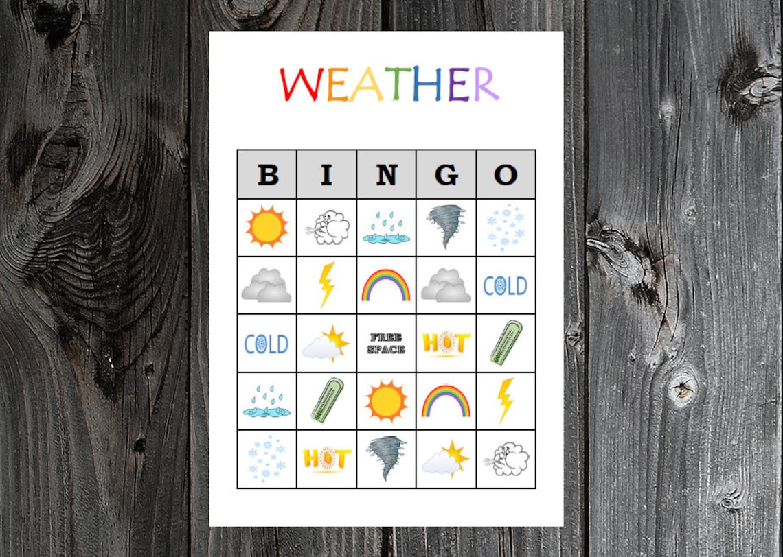 Weather Bingo 30 Printable Fun Educational Kids Birthday Party - Etsy ...