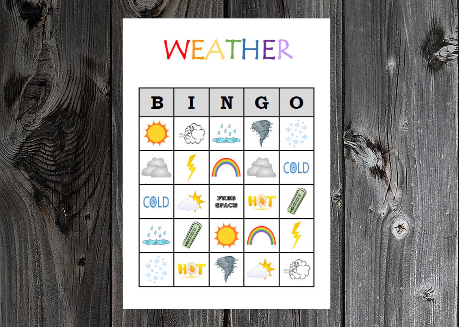 Weather Bingo 30 Printable Fun Educational Kids Birthday Party Bingo ...