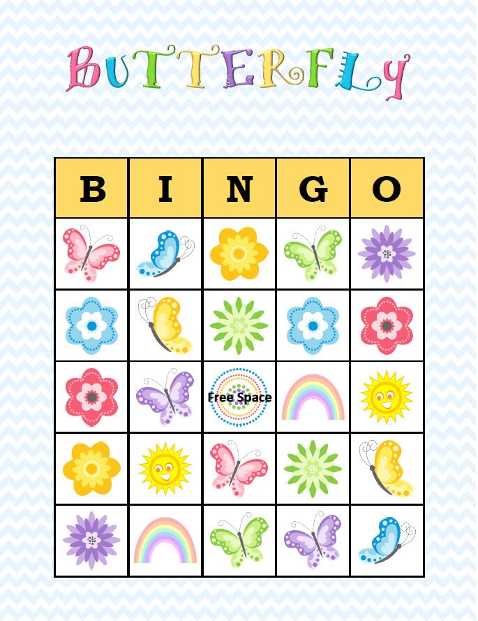Butterfly Bingo 30 Printable Spring/summer Garden Birthday/bridal/baby ...