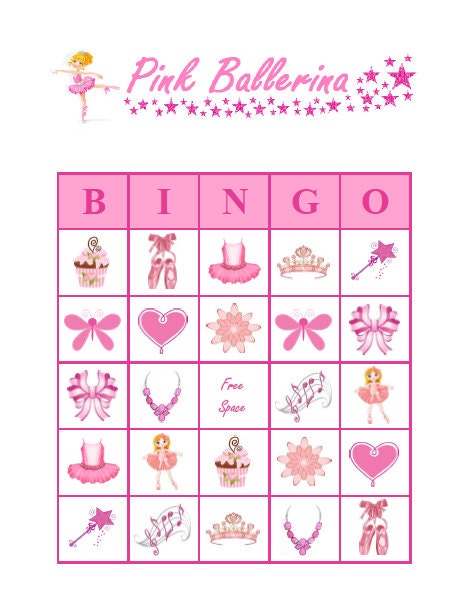 Pink Ballerina Bingo 30 Printable Girl Birthday Party Bingo Game Cards ...