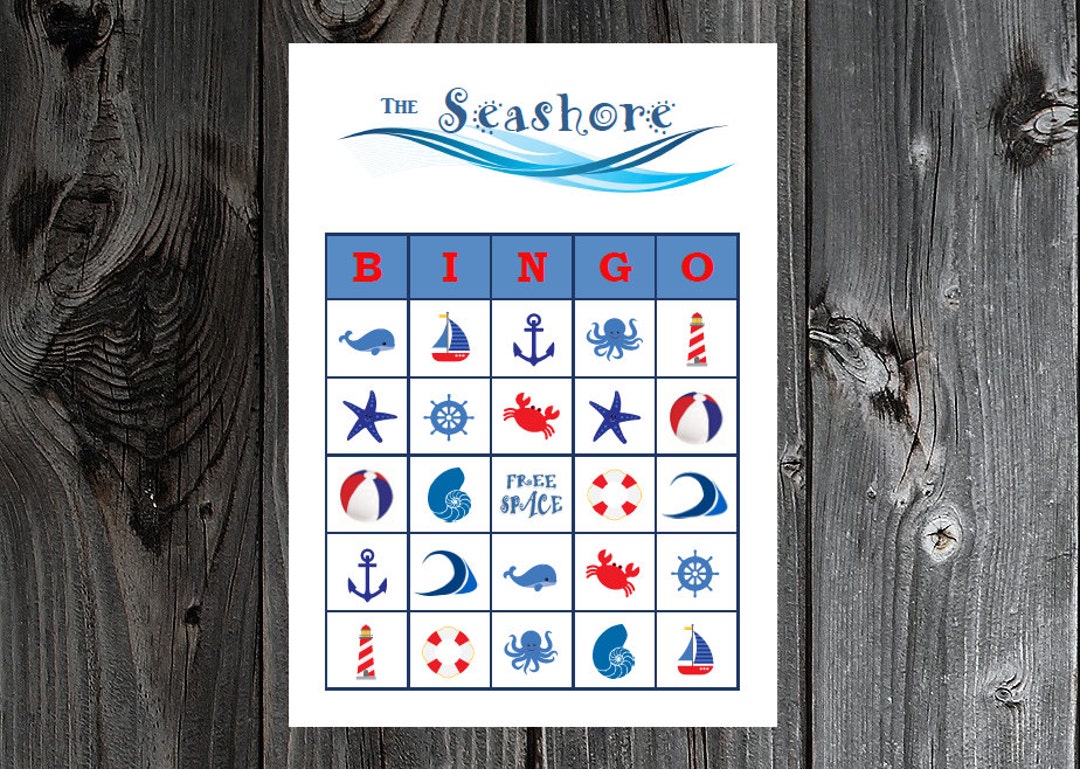 The Seashore Bingo 30 Printable Nautical Beach Birthday / Bridal Party ...