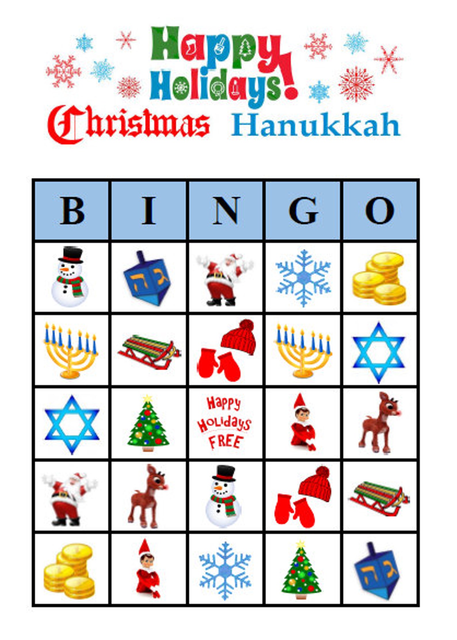 Christmas Hanukkah Bingo 30 Printable Happy Holidays Party Bingo Game ...