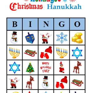 Christmas Hanukkah Bingo 30 Printable Happy Holidays Party Bingo Game ...