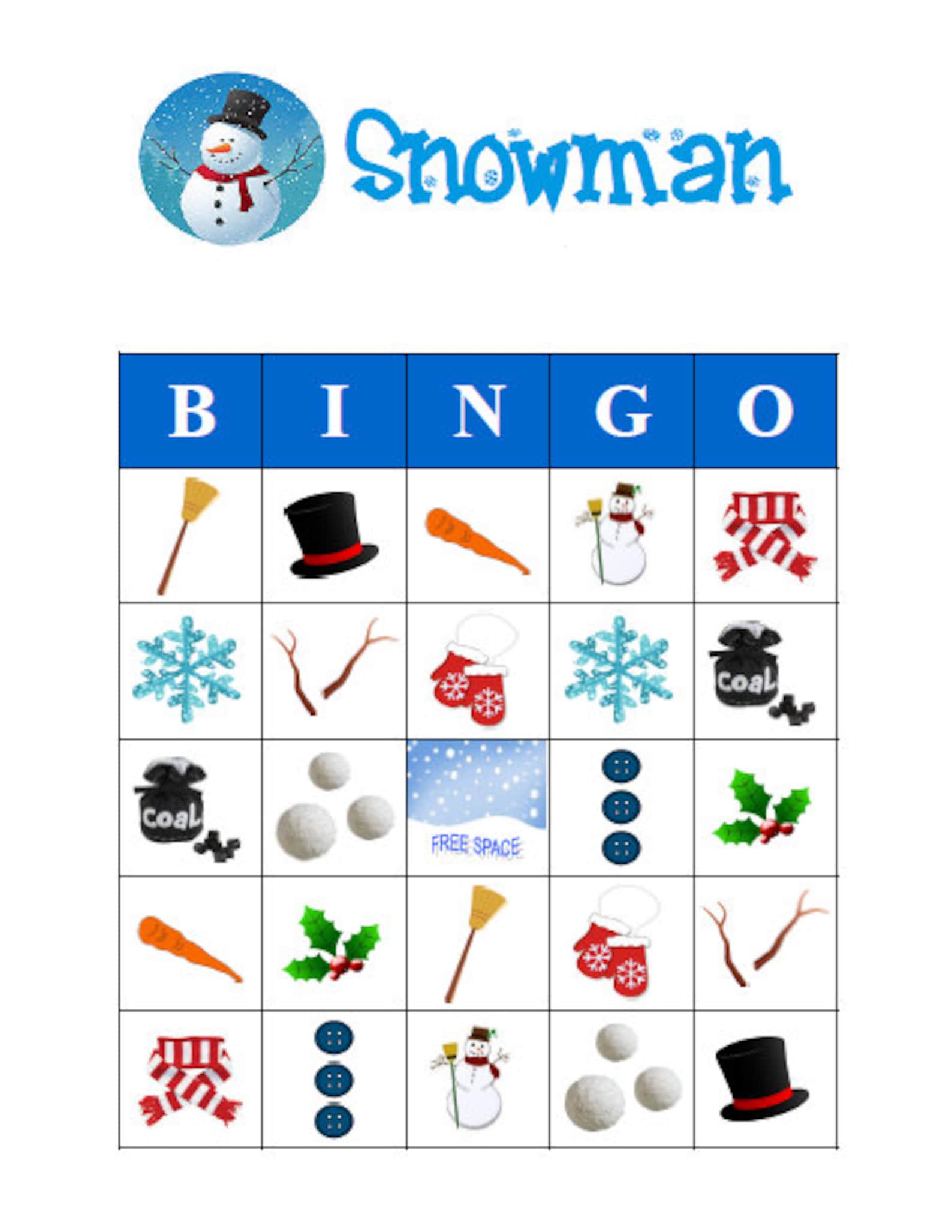 Snowman Winter Bingo 30 Printable Christmas Holiday Party Bingo Game ...