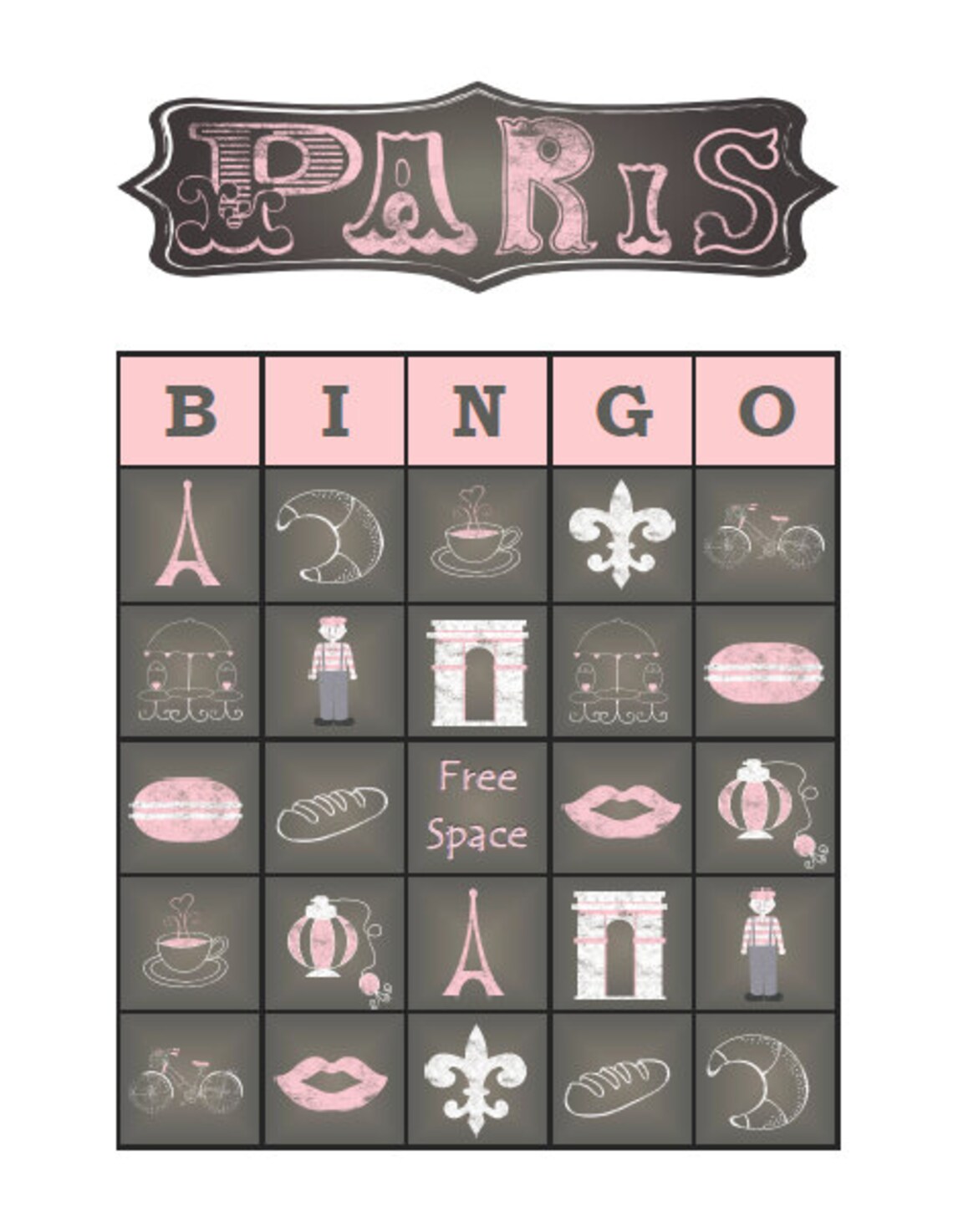 Paris Bingo 30 Printable Birthday / Bridal Party Bingo Game Cards - Etsy