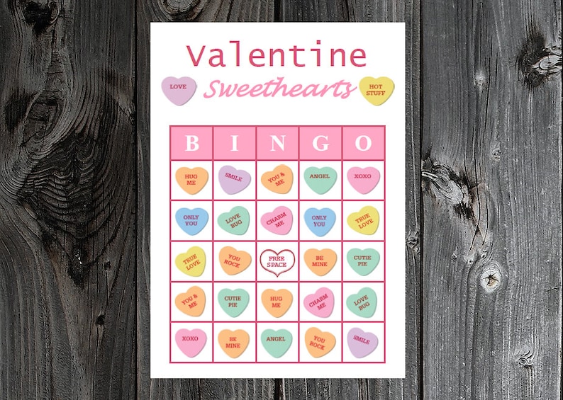 Valentine Bingo 30 Printable Valentine Sweethearts Holiday Party Bingo ...