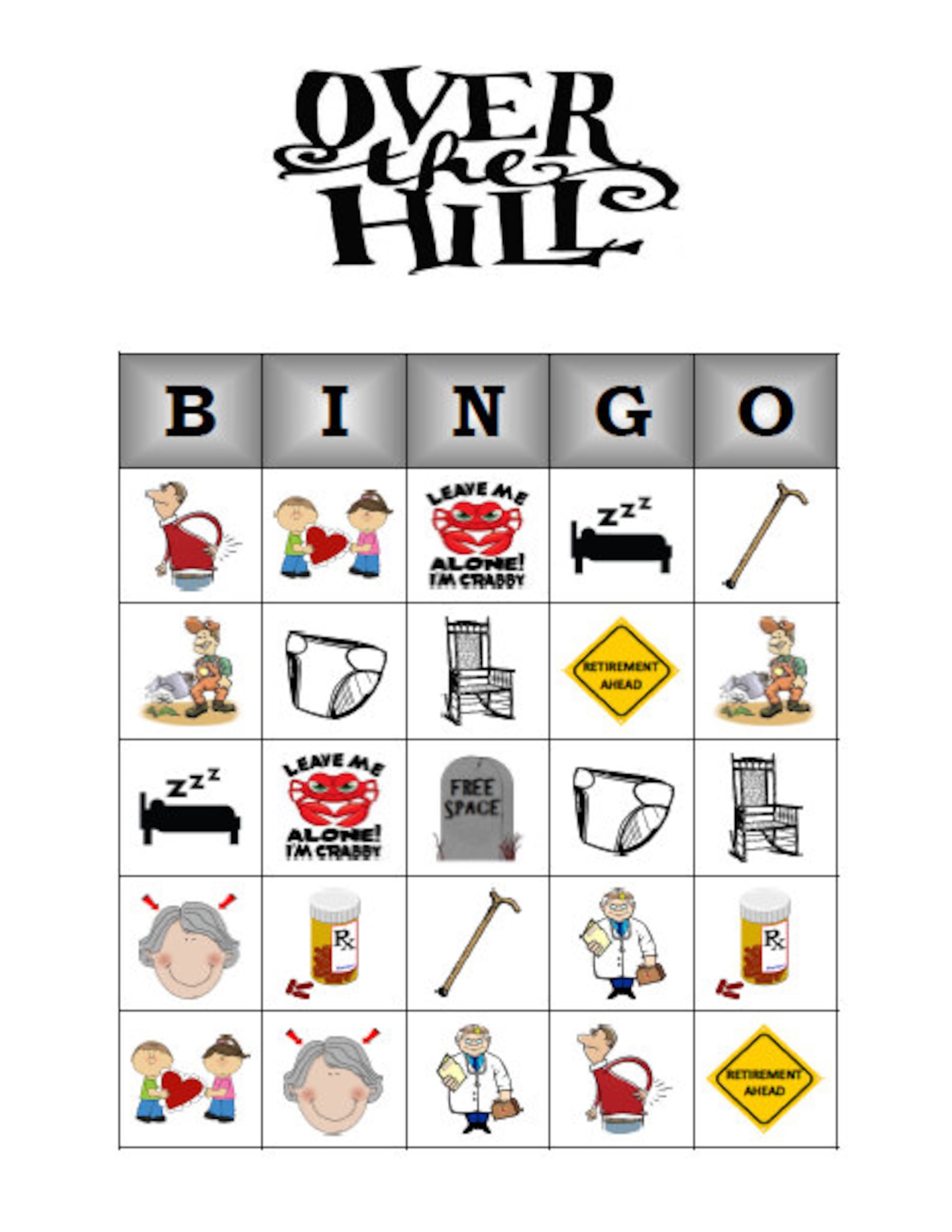 Over the Hill Bingo: 30 Printable Birthday Game Cards (PDF) - Etsy