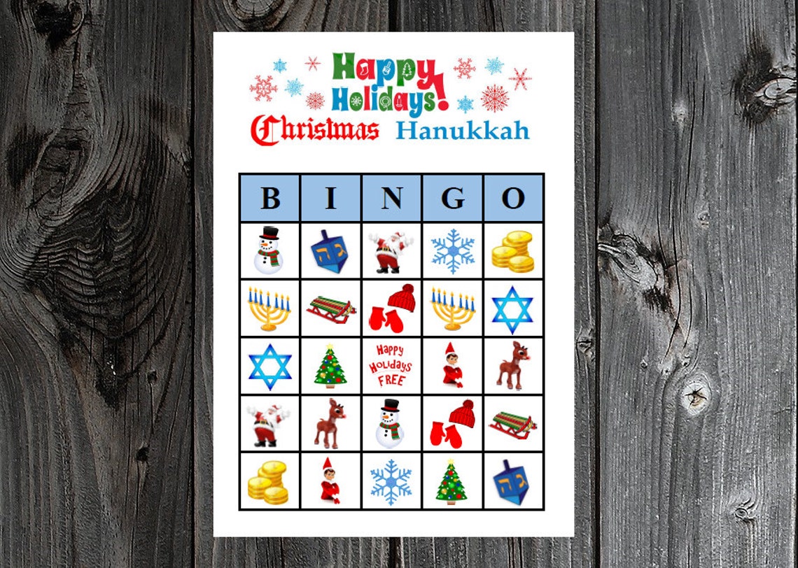 Christmas Hanukkah Bingo 30 Printable Happy Holidays Party Bingo Game ...