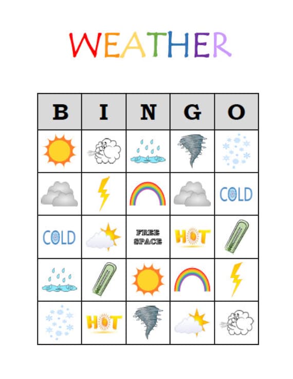 Weather Bingo Cards