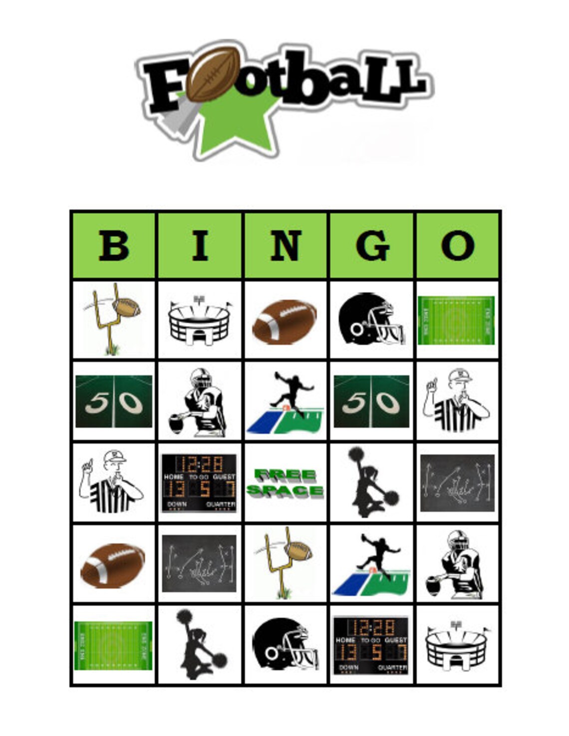 Football Bingo 30 Printable Sports Birthday / Superbowl Party Bingo ...