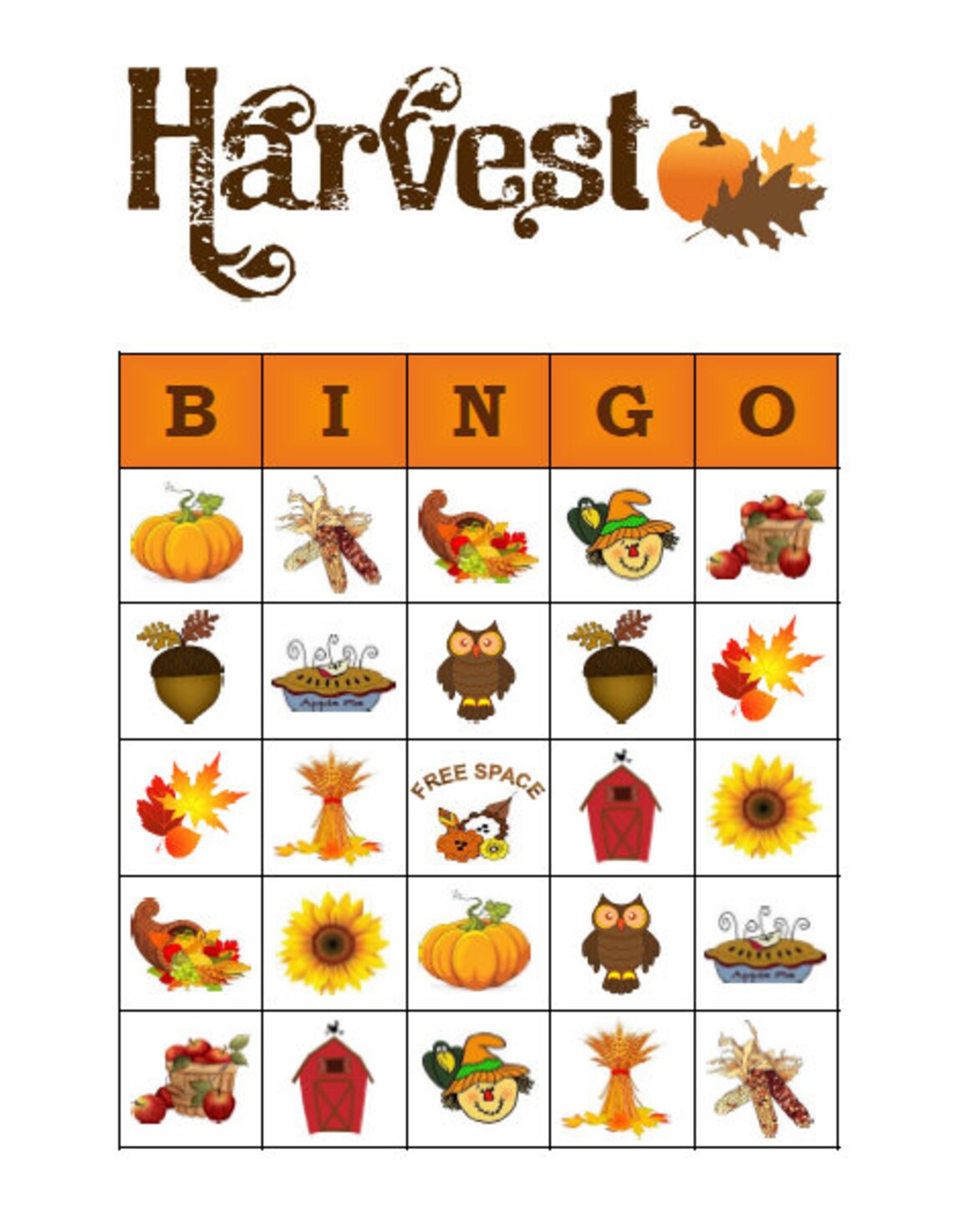 Harvest Fall Autumn Bingo 30 Printable Halloween Thanksgiving Party ...