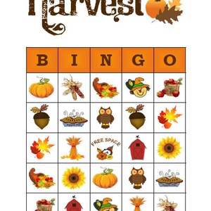 Harvest Fall Autumn Bingo 30 Printable Halloween Thanksgiving Party ...