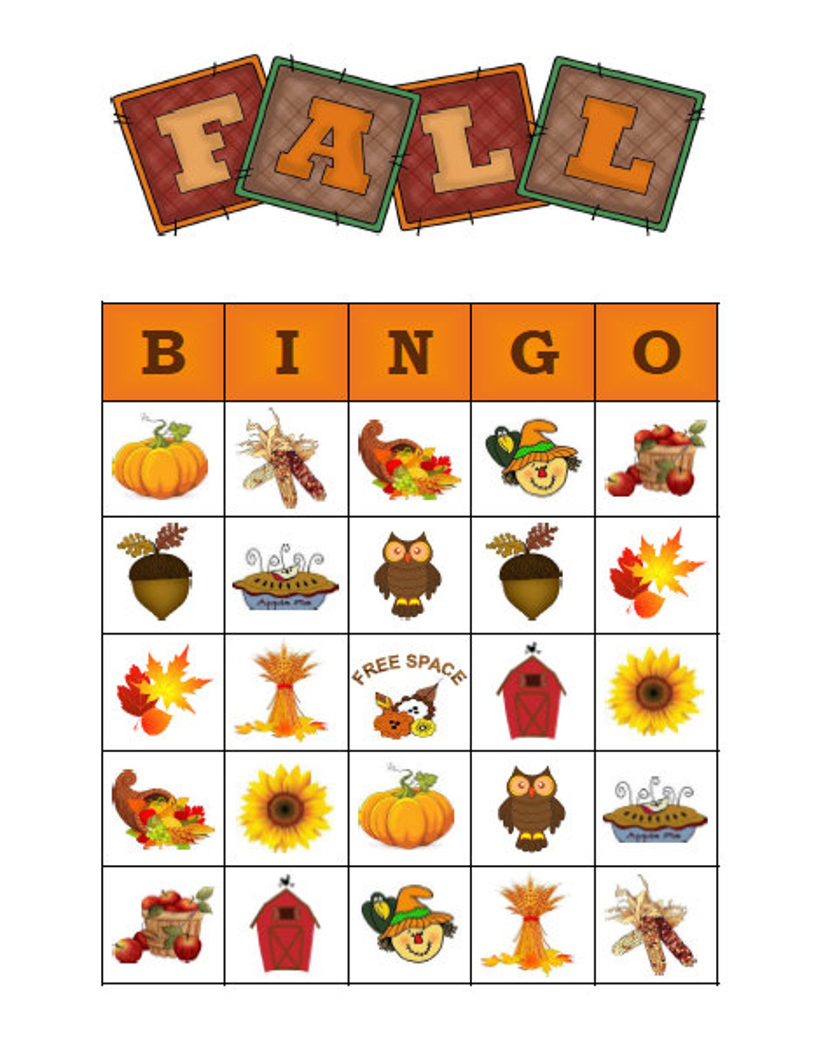 Fall Autumn Bingo 30 Printable Halloween Thanksgiving Party Bingo Game ...