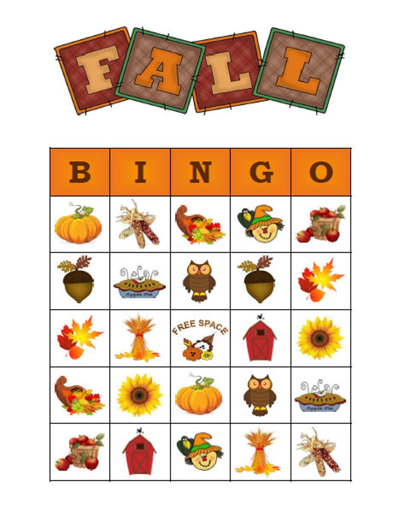 Fall Autumn Bingo 30 Printable Halloween Thanksgiving Party Bingo Game ...