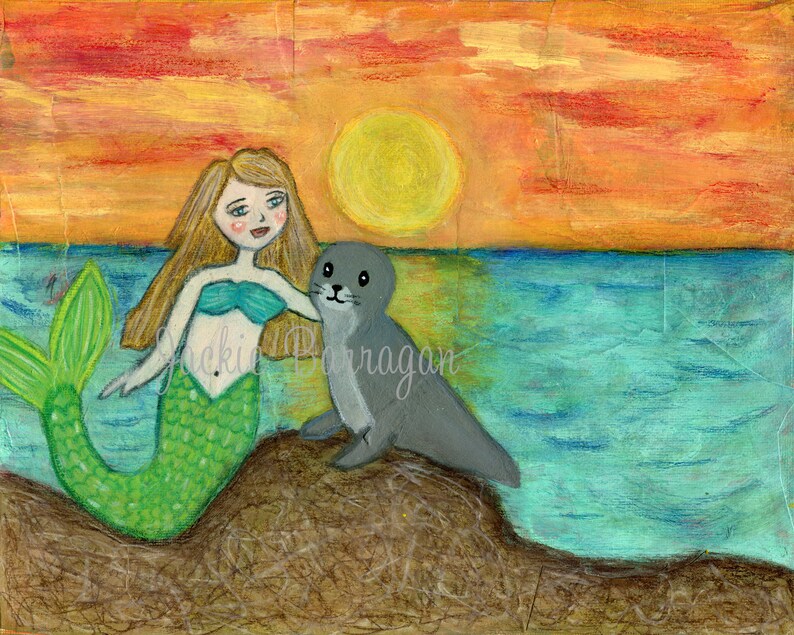 Mermaid & Seal Wall Art Mermaid Decor Under the Sea Wall - Etsy