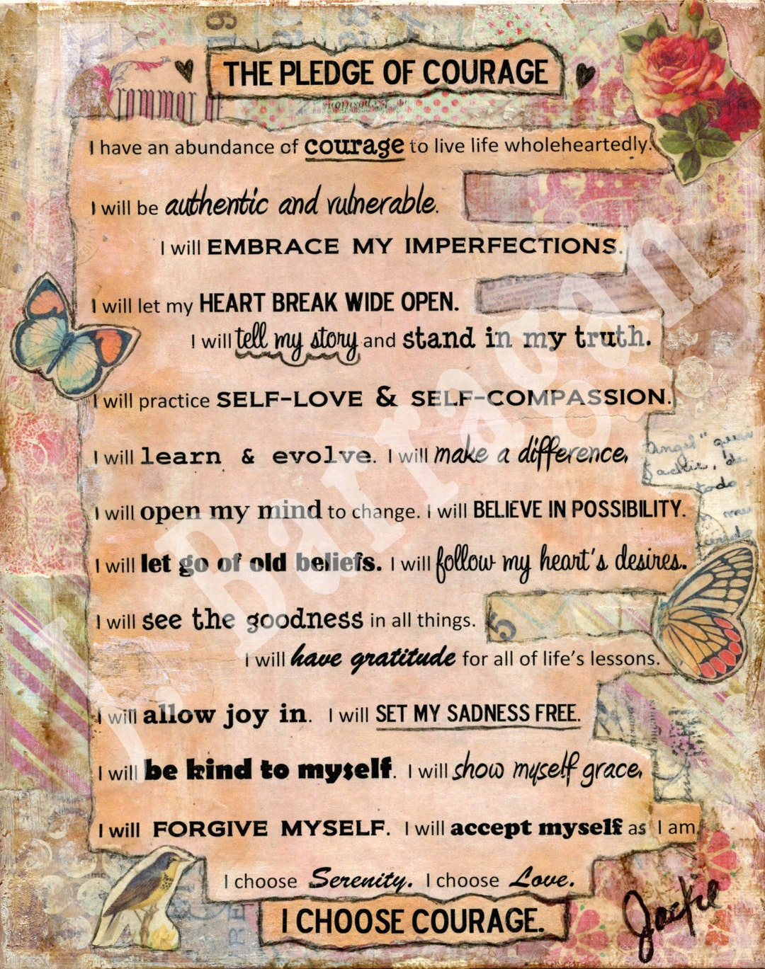 Inspirational Quote, Courage Pledge, Spiritual Gift, Affirmation ...