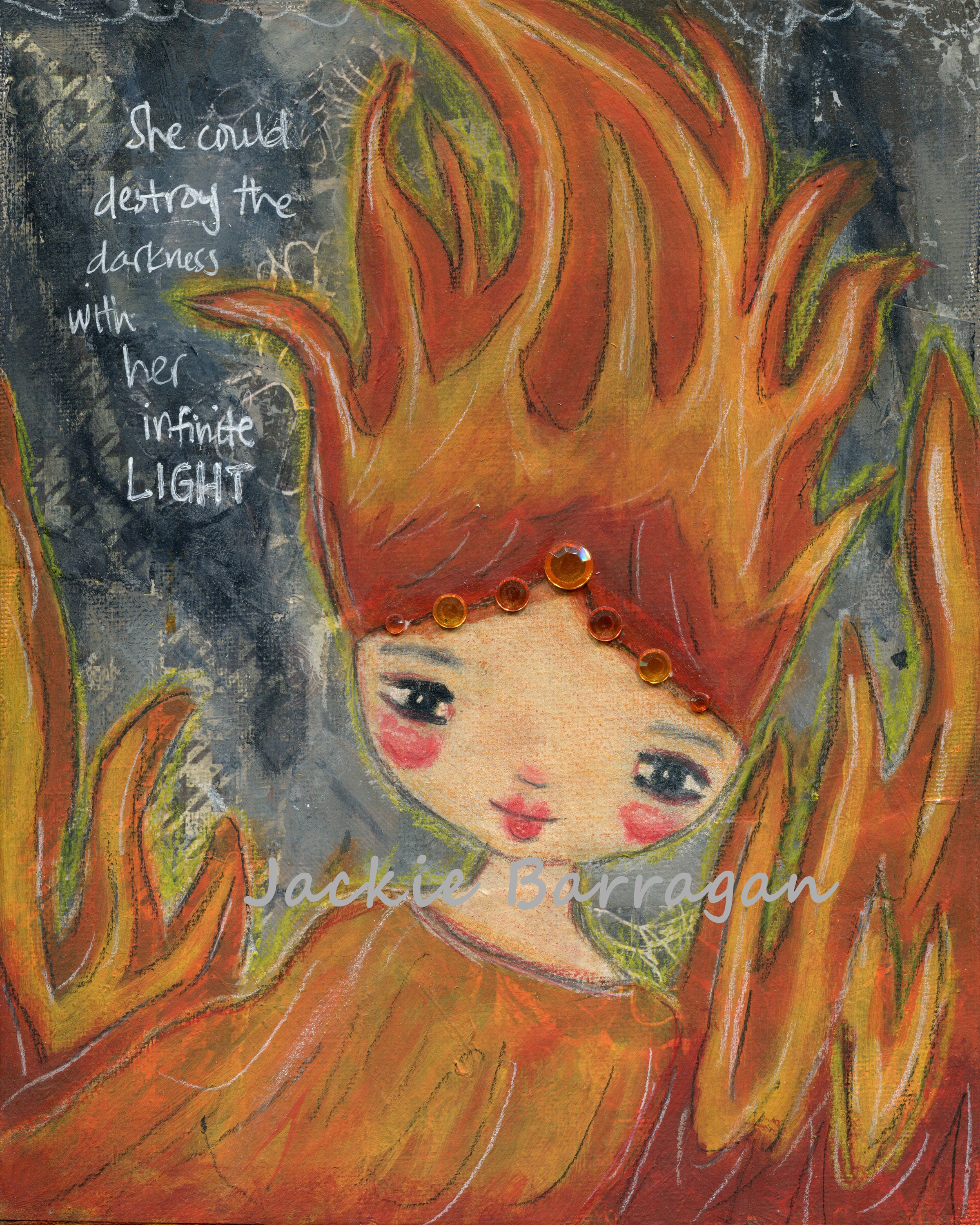 Girl on Fire Art, 8x10 Girl Art Print, Shine Your Light Art, Spiritual ...