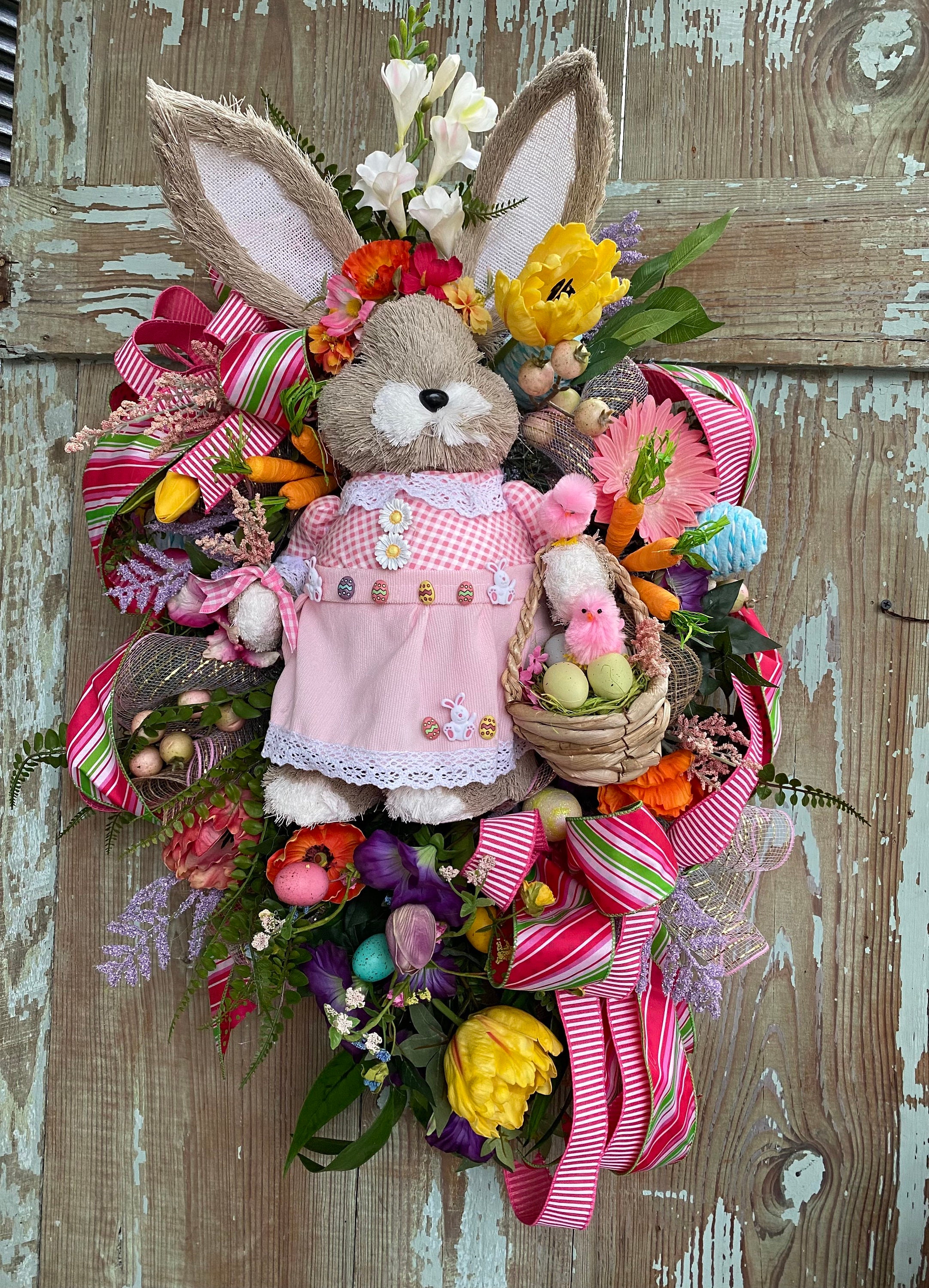 Easter Bunny Wreath. Easter Decor. Bunny Wreath. Chicks and - Etsy