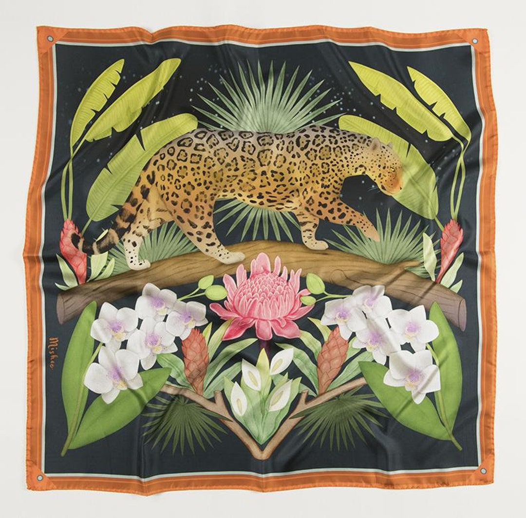 Night in the Jungle Luxury Square Illustration Art Scarf - Etsy Design ...