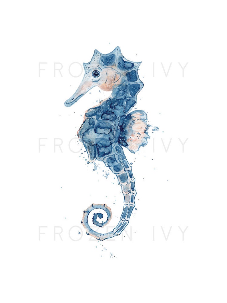 Seahorse Watercolor Painting Printable, Sea Life Art, Sea Horse ...