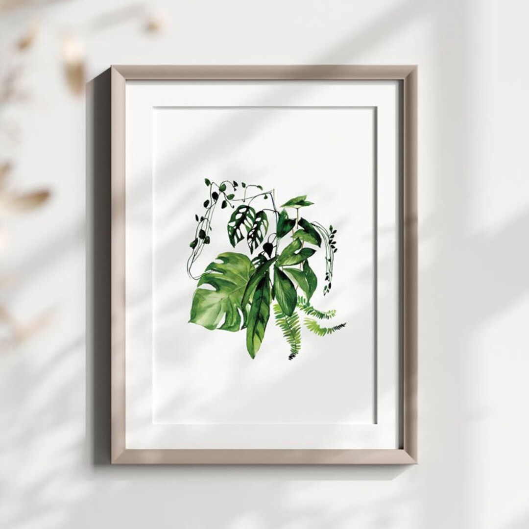 Watercolor Greenery Art Printable, Digital Download, Leaves Wall Art ...