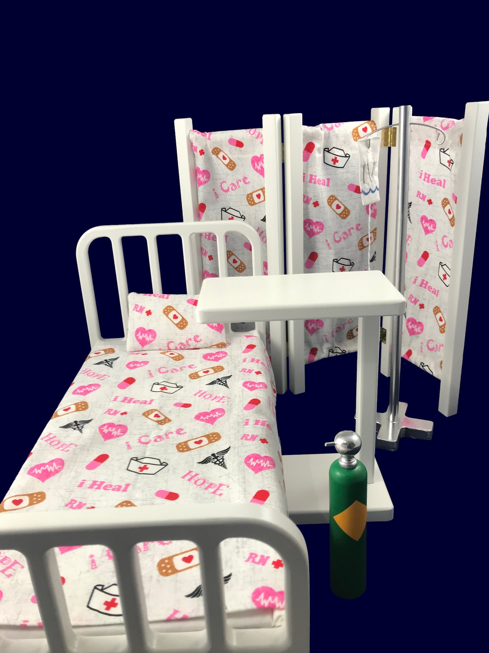 Medical or Nurse Wooden Play Set for 18" Dolls With Bed, Privacy Screen ...