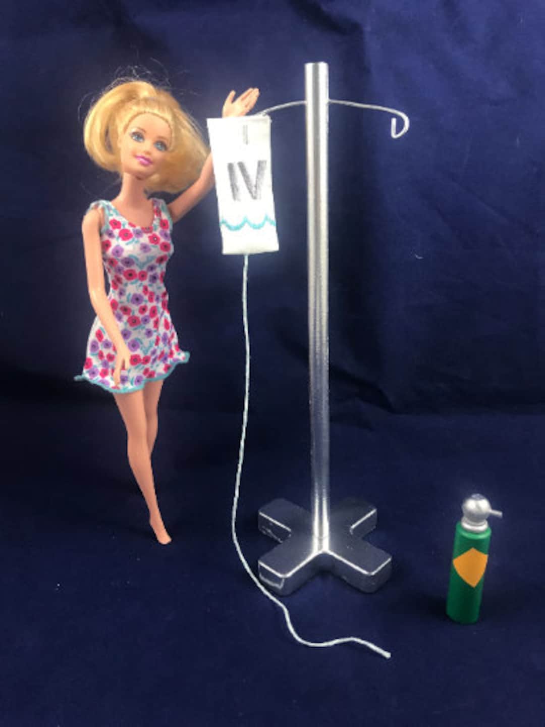 IV Pole and Oxygen Tank for Doll Hospital With Embroidered IV Bag for ...