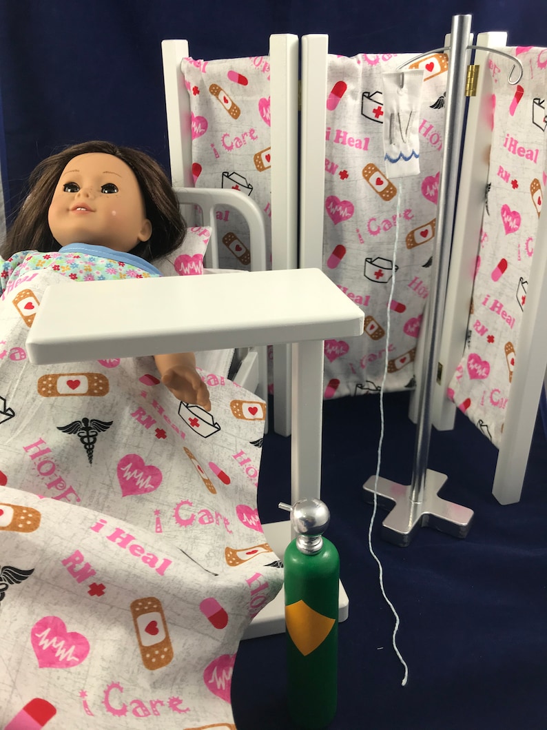 Medical or Nurse Wooden Play Set for 18" Dolls With Bed, Privacy Screen ...