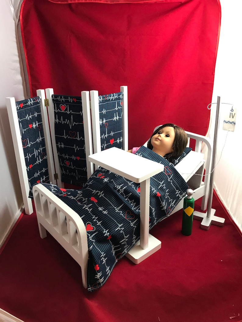 Doll Hospital Room Wooden Play Set for 18" Dolls With Bed, Privacy ...