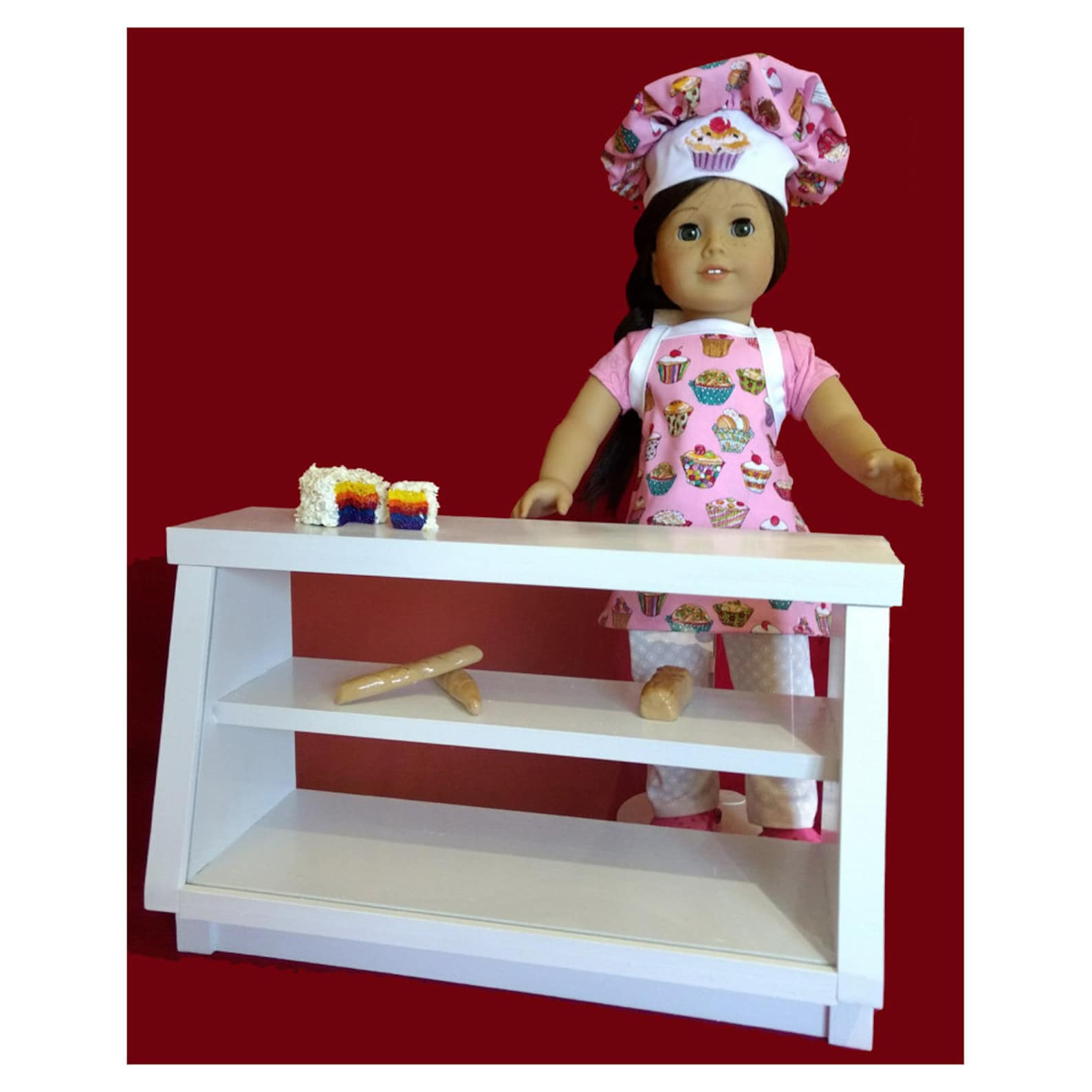 Pastry or Bakery Wooden Display Case for American Girl or 18" Doll Food ...