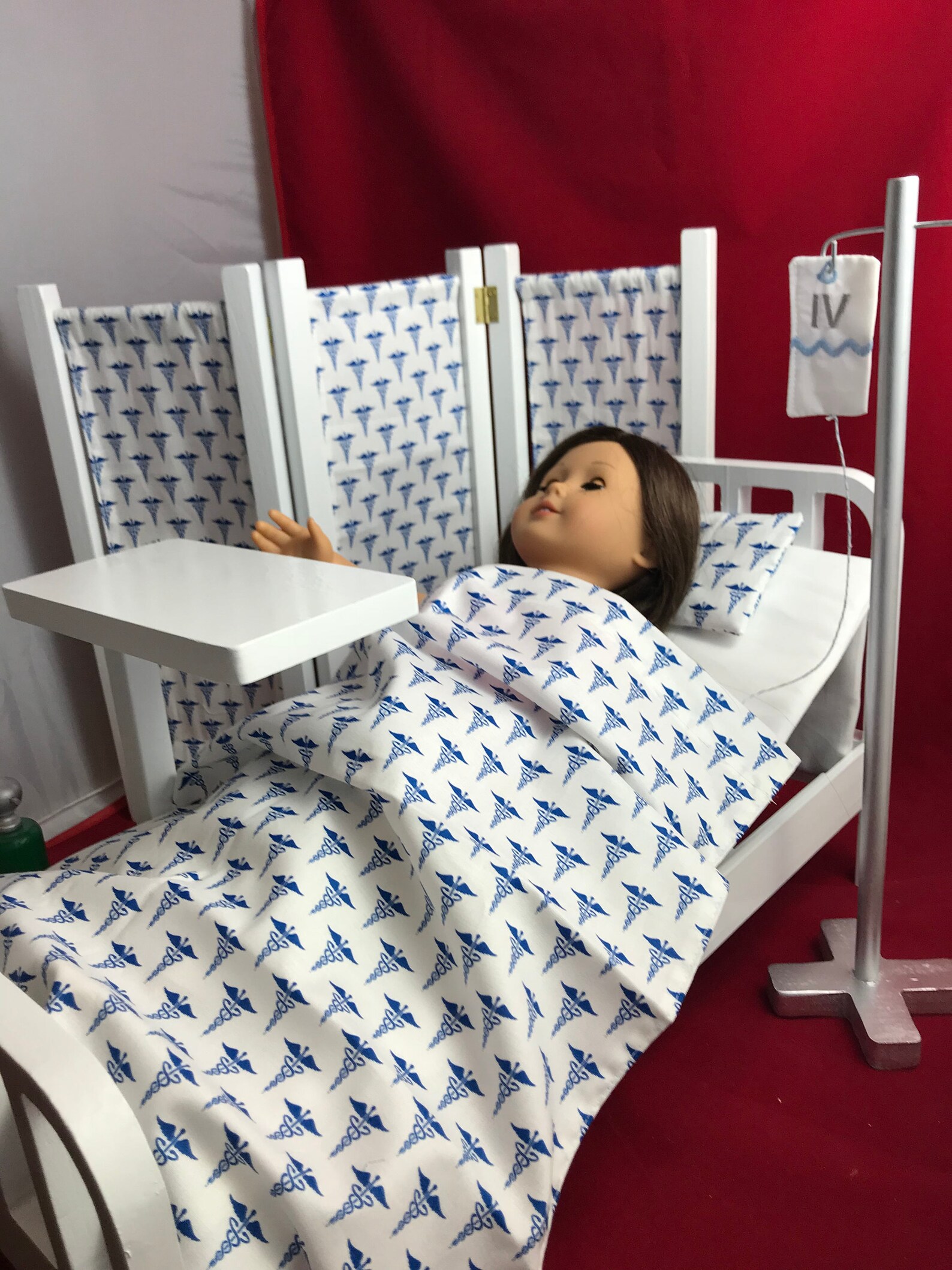 Doll Hospital Room Wooden Play Set for 18 Dolls With Bed, Privacy ...