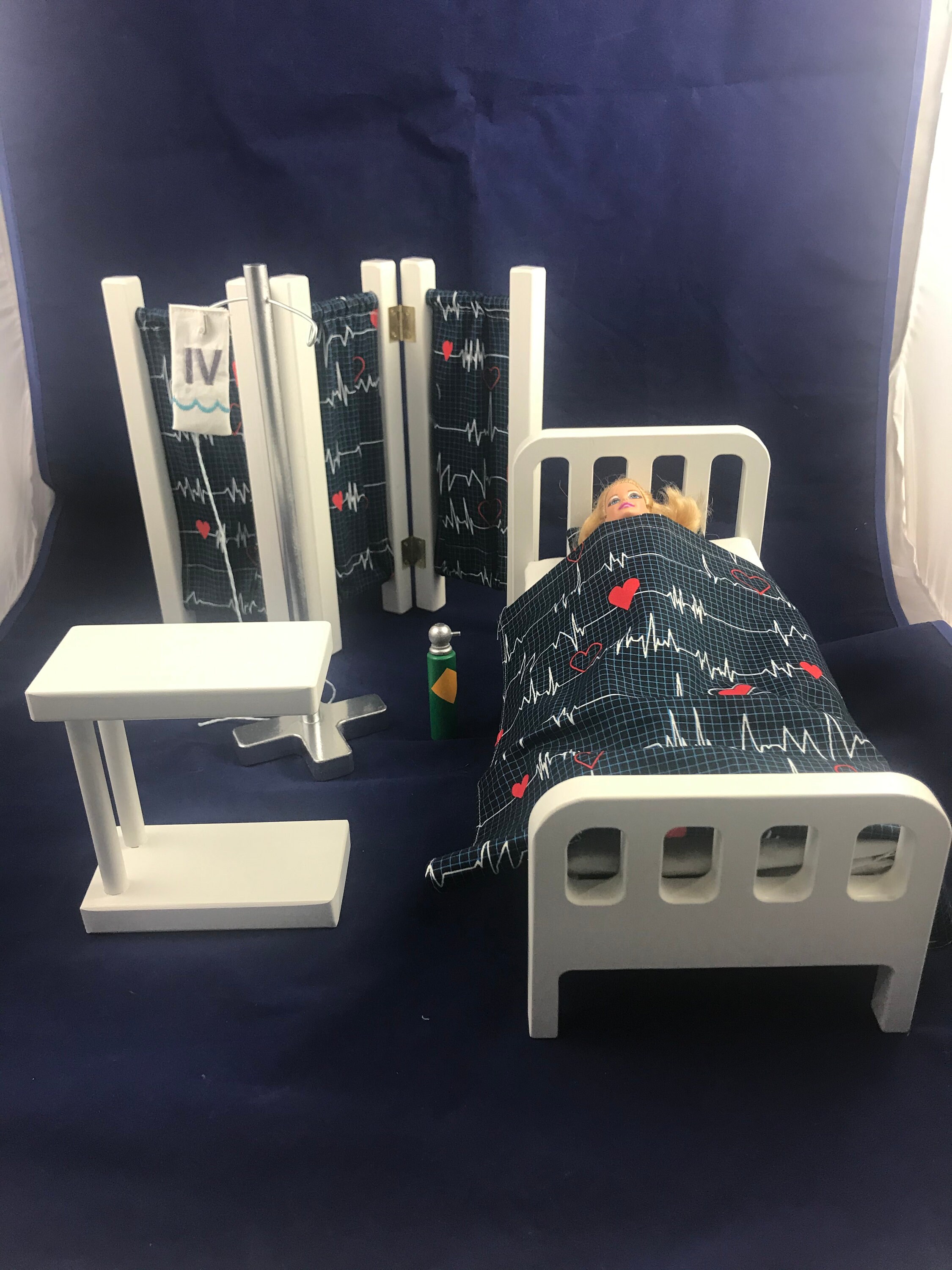 Doll Hospital Room Wooden Play Set for 11" Dolls Such as Barbie or With ...