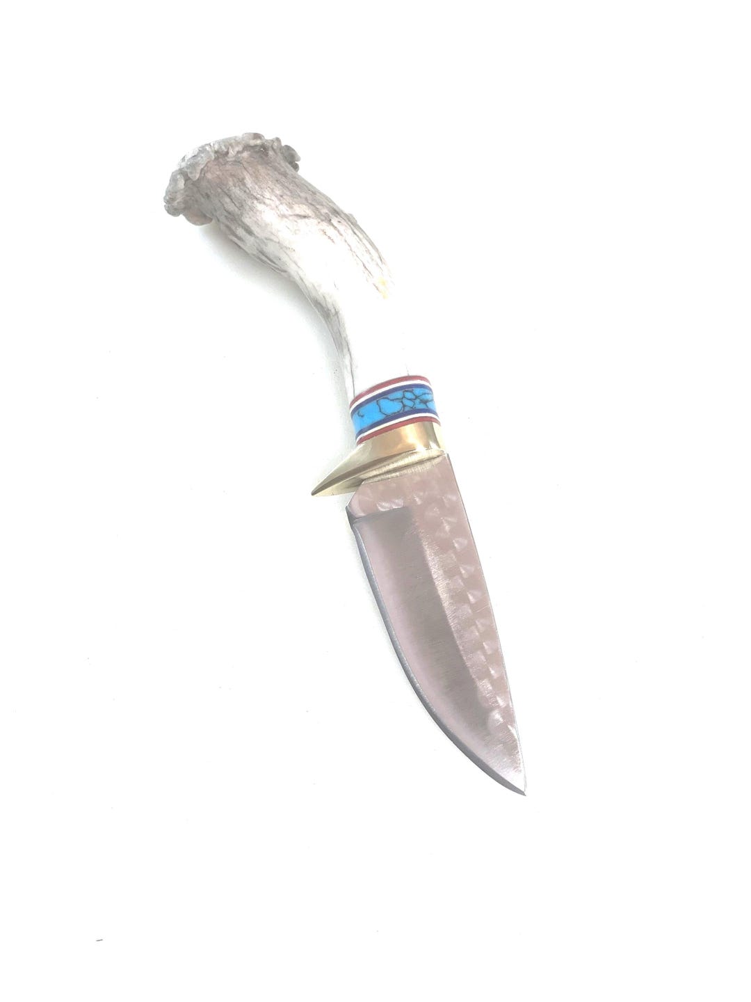 Hunting Knife, Turquoise Antler Handle, 3 Blade, Handmade Hunting Knife ...