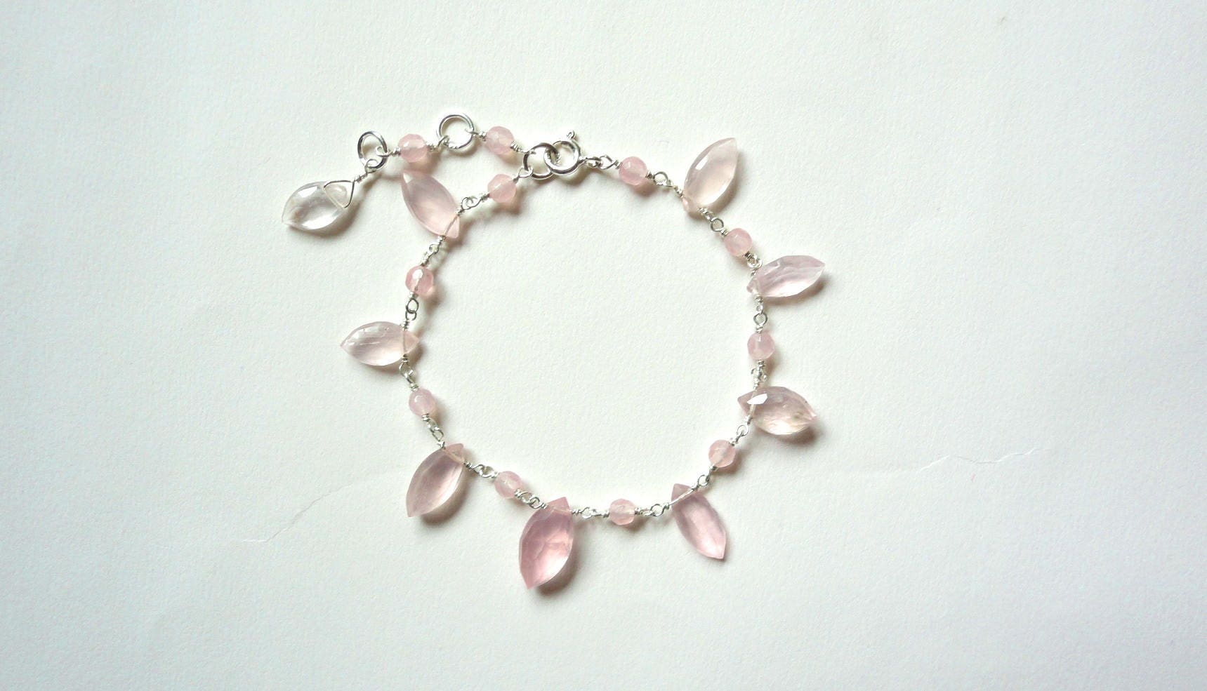Rose Quartz Sterling Silver Bracelet Leaf Rose Quartz - Etsy UK