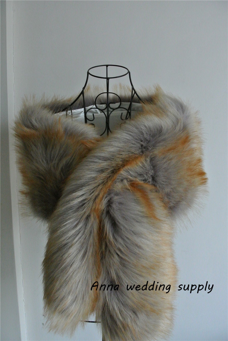 Silver Gray With Gold Tip Faux Fur Bridal Wrap Shrug Wedding | Etsy