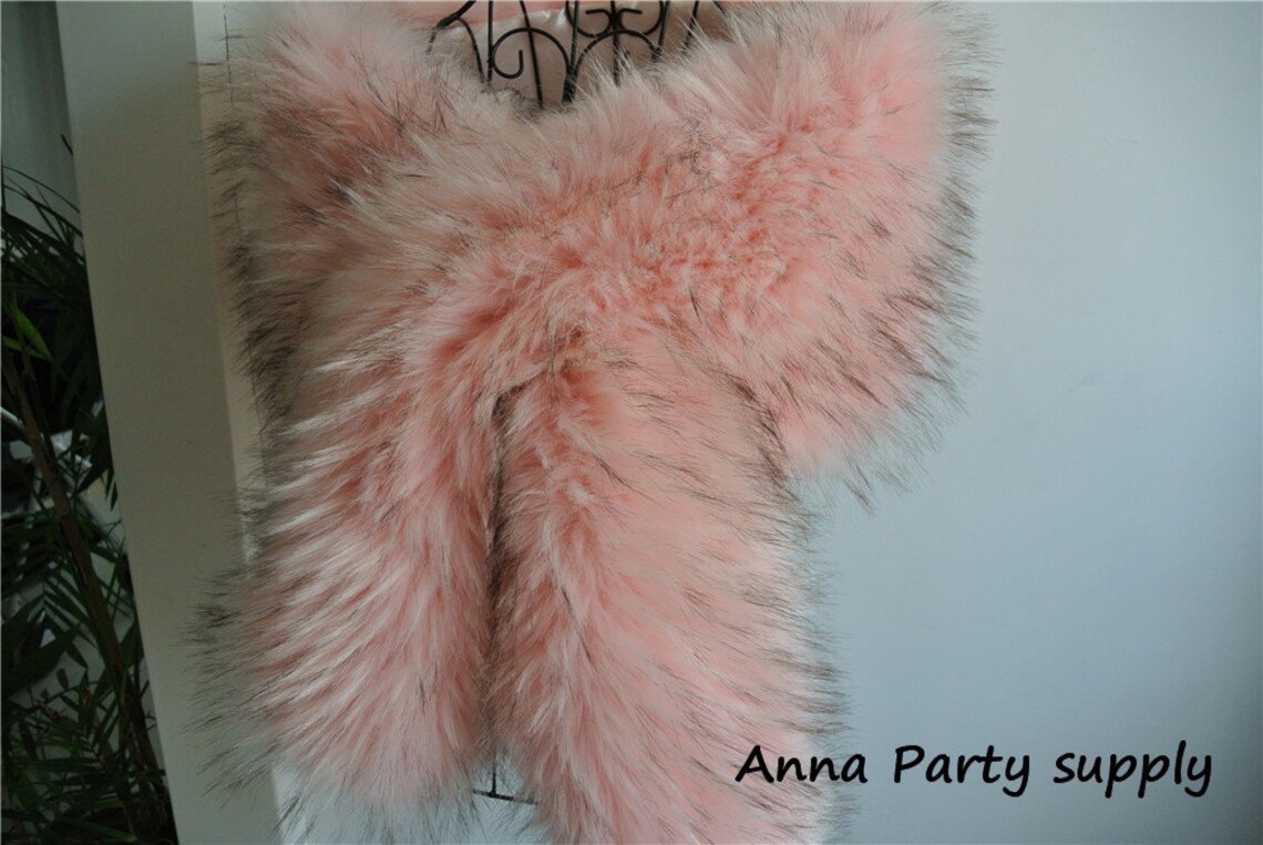 Light Pink With Black Tip Faux Fur Bridal Wrap Shrug Wedding - Etsy